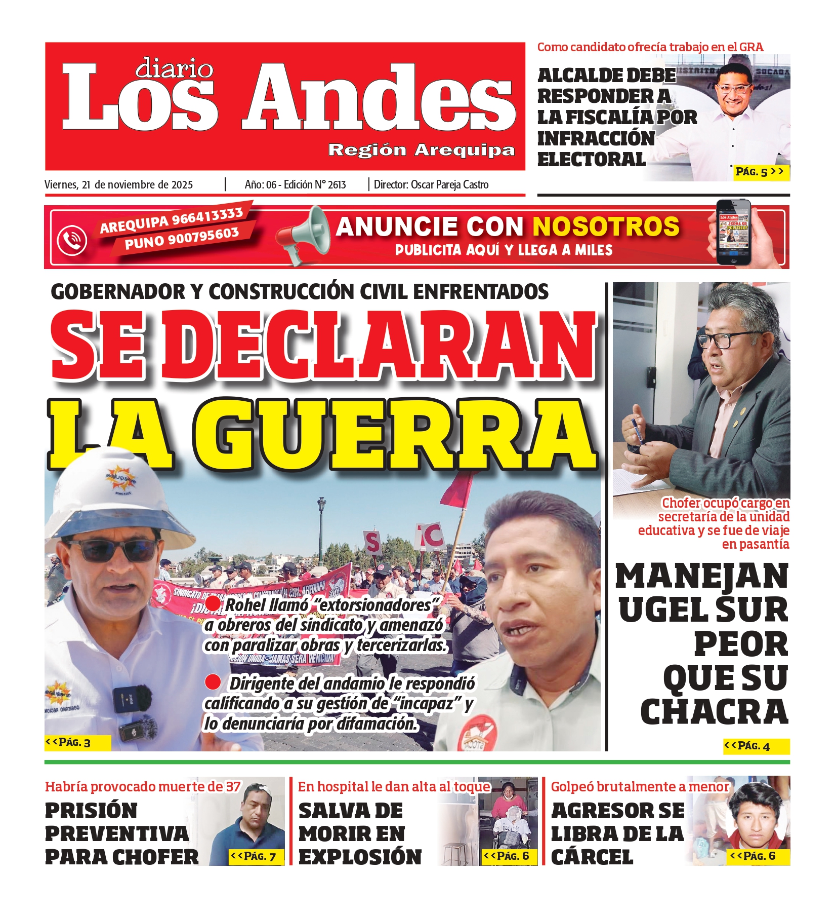 AREQUIPA: Diario Los Andes 21/11/2025 - Diario los Andes